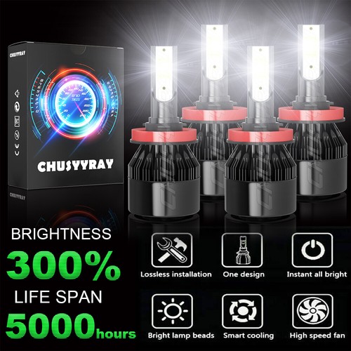 H11 4PC LED Headlight Bulbs Kit High/Low Beam Super Bright 330000LM ...
