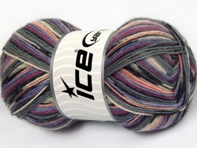 100 Gram Magic Sock Yarn #59008 Lilac Pink Grey Black Ice Superwash ...