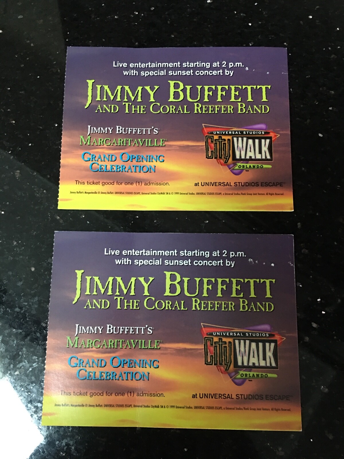 2xGrand Opening Ticket Jimmy Buffets Margaritaville 1999 Hot!/**Unused ...