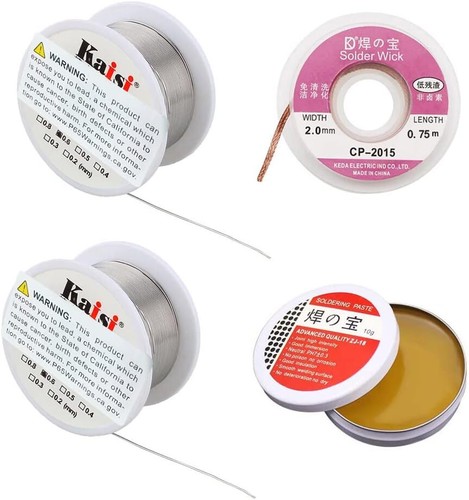 Soldering Tool Kit, 2 Pack of 0.6mm Solder Wire (1.76oz / 50g) + Rosin ...