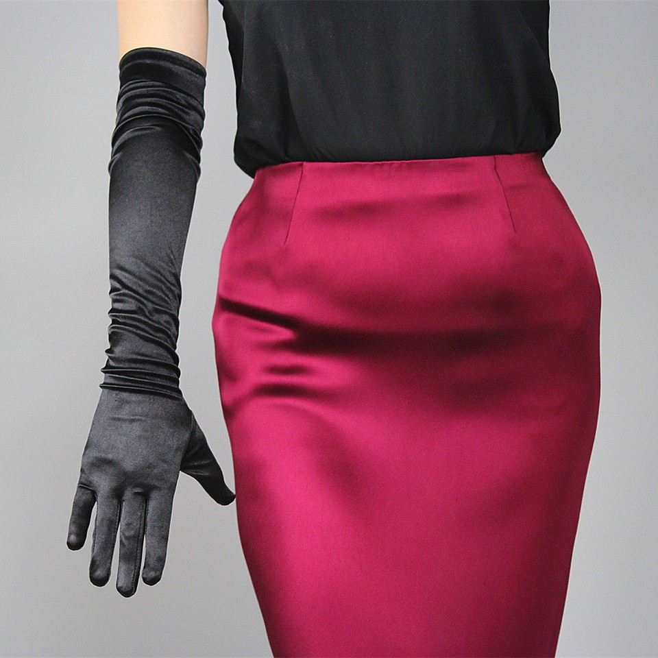 Stretchy Satin Silk Gloves Opera Evening Elbow Wrist Long Short Hepburn ...