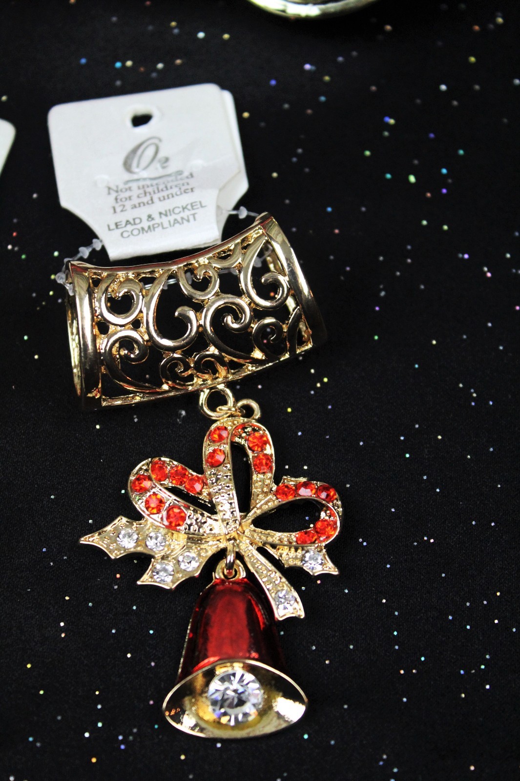 Christmas Tree or Jingle Bell Scarf Ring Gold and Colorful Crystal ...