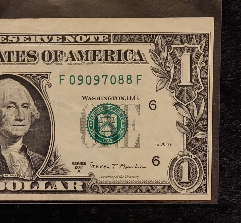 2017 A 1 Dollar Bill Error Misaligned Margin And Seal Error Dollar ...