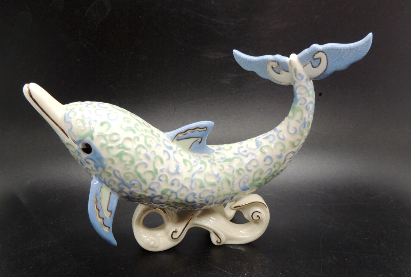 Lenox Deep Sea Dancer Dolphin Sculpture Blue Green Gold Accents Rare ...