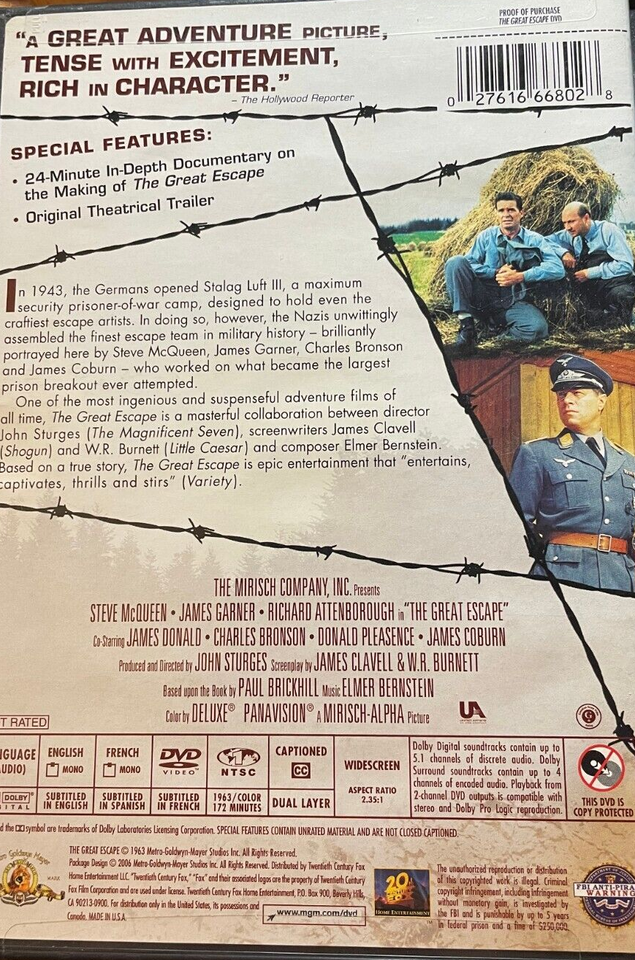 The Great Escape DVD. Steve McQueen, James Garner and Richard ...