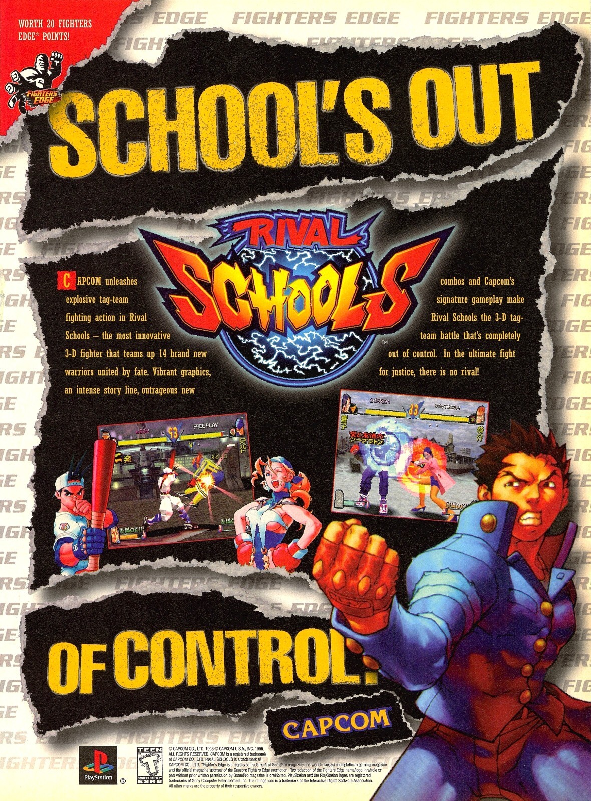 Rival Schools Playstation 1 PS1 PS 1998 Classic Capcom Promo Ad Art ...