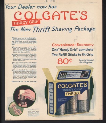 1920 COLGATE SHAVE SOAP KIT RAZOR BOX DECO HEALTH THRIFT STICK BARBER ...