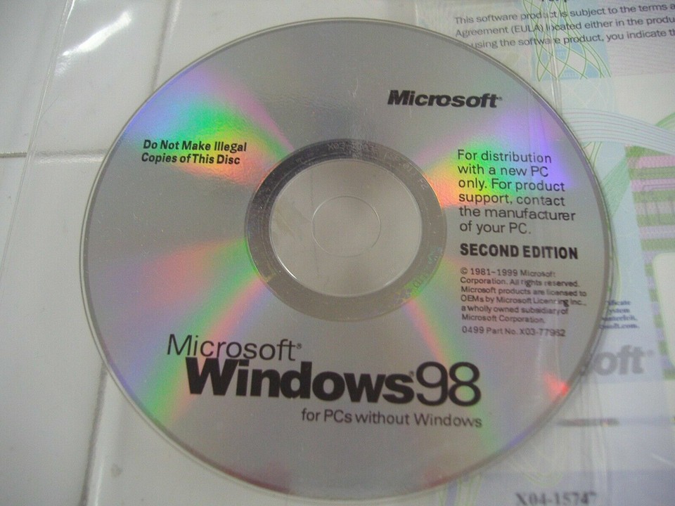 MICROSOFT WINDOWS 98 SECOND EDITION FULL OPERATING SYSTEM WIN 98 SE ...