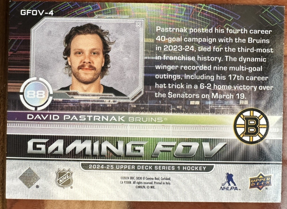 2024-25 Upper Deck Series 1 - Gaming Fov David Pastrnak #GFOV-4 | eBay