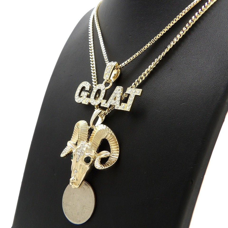 Hip Hop Iced Gold Plated GOAT Pendant & Box Cuban Chain 2 Bling ...