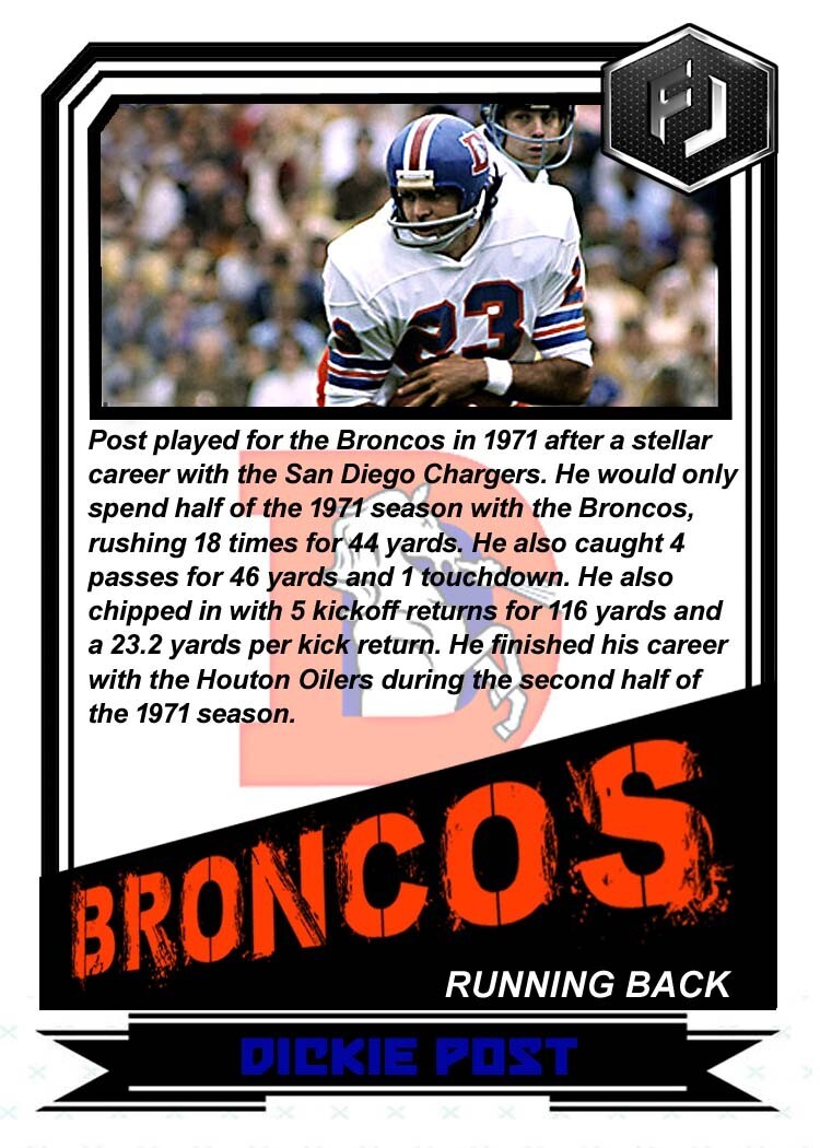 ACEO DICKIE POST DENVER BRONCOS CUSTOM HAND MADE ART CARD | eBay