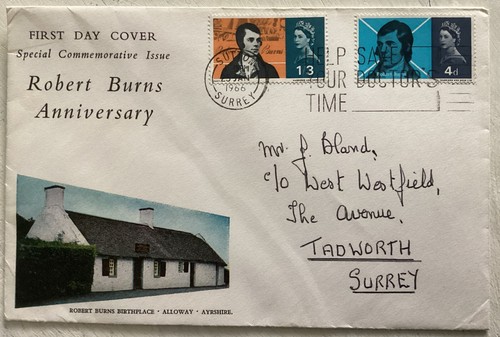 GB QEII 1966 Robert Burns Ord FDC **Unlisted** Doctor’s Slogan Machine ...