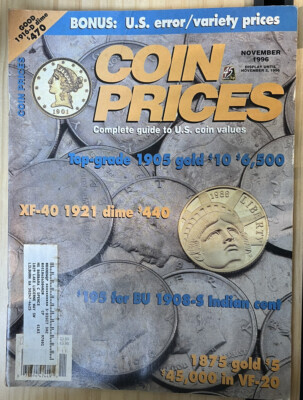 Coin Prices Magazine Vintage November 1996 Complete Guide To U.S. Coin ...