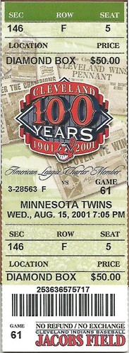 Jim Thome HR# 273 Twins @ Indians 8/15/01 Full Ticket HR: Lofton Win: Finley | eBay