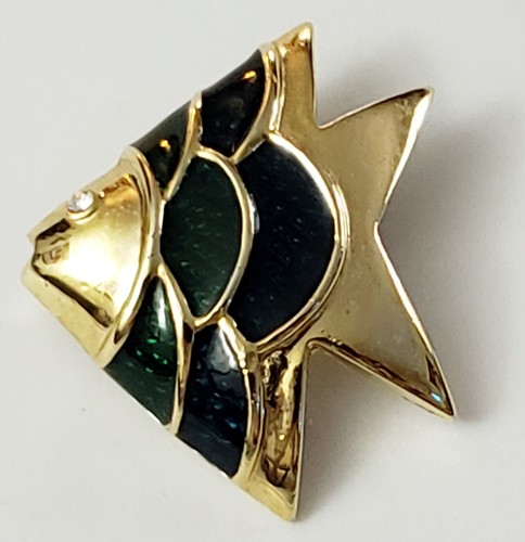 Goldtone & Black Enamel Rhinestone Eye Angelfish Angel Fish Metal ...