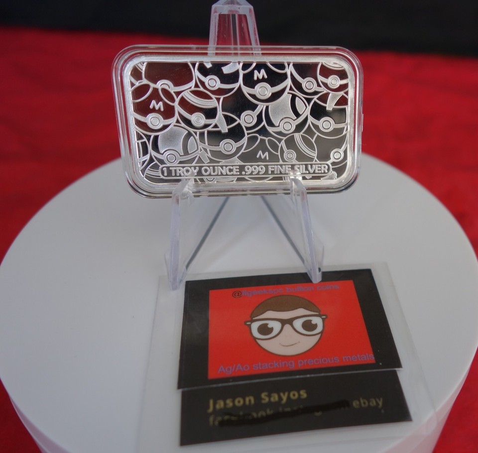 pokemon 1 oz .999 fine silver art bar trading card low mintage Pikachu ...