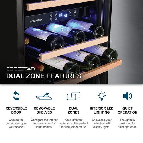 EdgeStar CWR263DZ 15"W 23 Bottle Built-In Dual Zone Wine Cooler ...