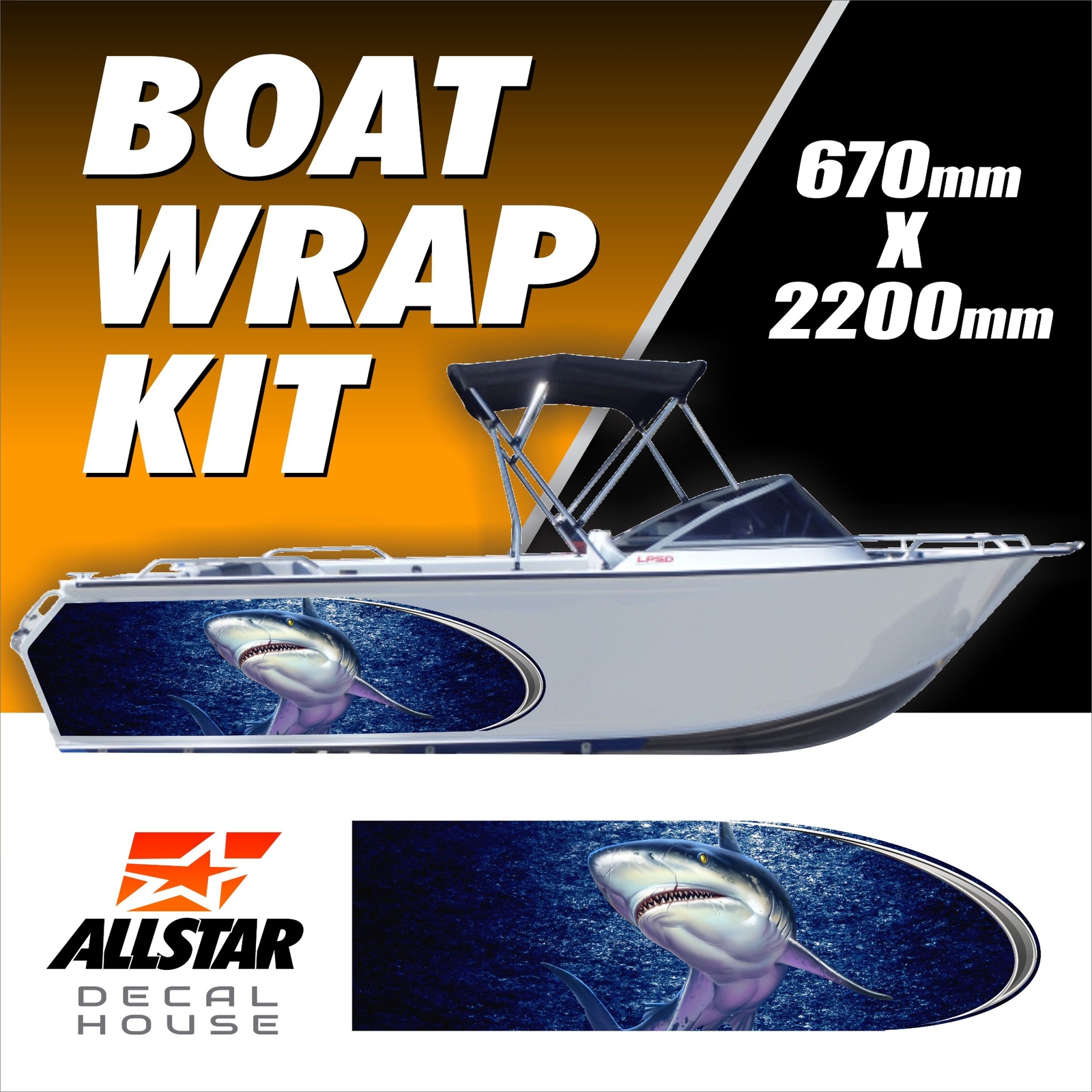 Boat Wrap Graphics Kit, Vinyl Sticker, Marine, Shark design. 2200-04 | eBay