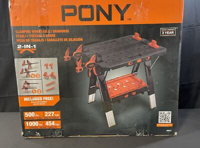 Pony 99214 Portable Folding Clamping Work table and Sawhorse 2 in 1 New ...