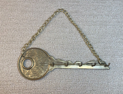 Vintage Decorative 8 3/8” Solid Brass Key Shape Wall Mount Key Holder w ...
