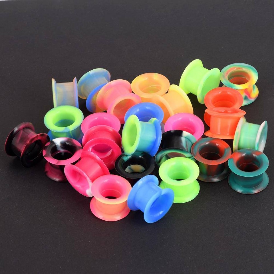 2PCS Ear Tunnel Plugs Double Flared Hollow Hard Silicone Ear Gauges ...