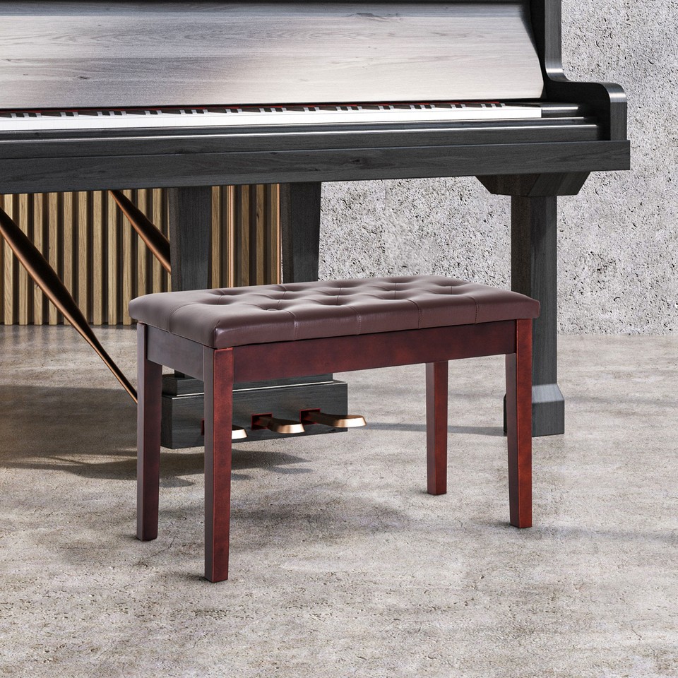 HOMCOM Leather Brown 2 Person Double Seat Piano Bench w/ Storage ...