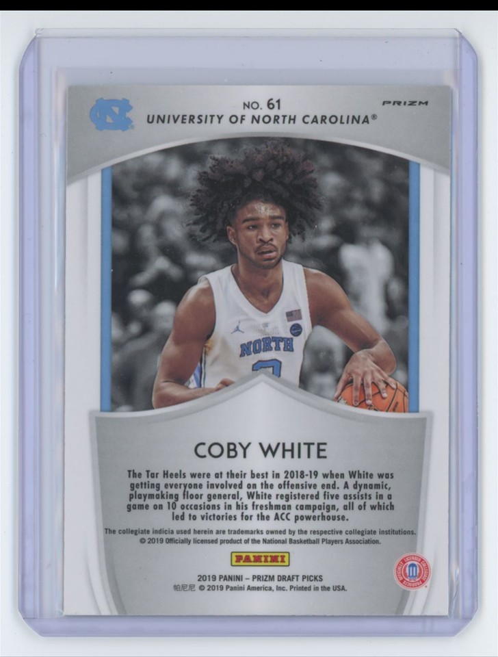 2019-20 Panini Prizm Draft Picks Silver Prizm Coby White Basketball ...