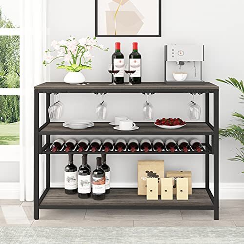 Wine Rack Table, Wine Bar Table Freestanding Floor, Rustic Bar Cabinet ...