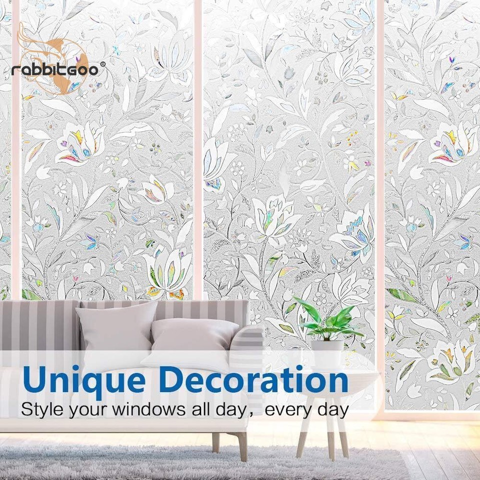 rabbitgoo Window Film Privacy Stained Glass 3D Frosted Decoration ...