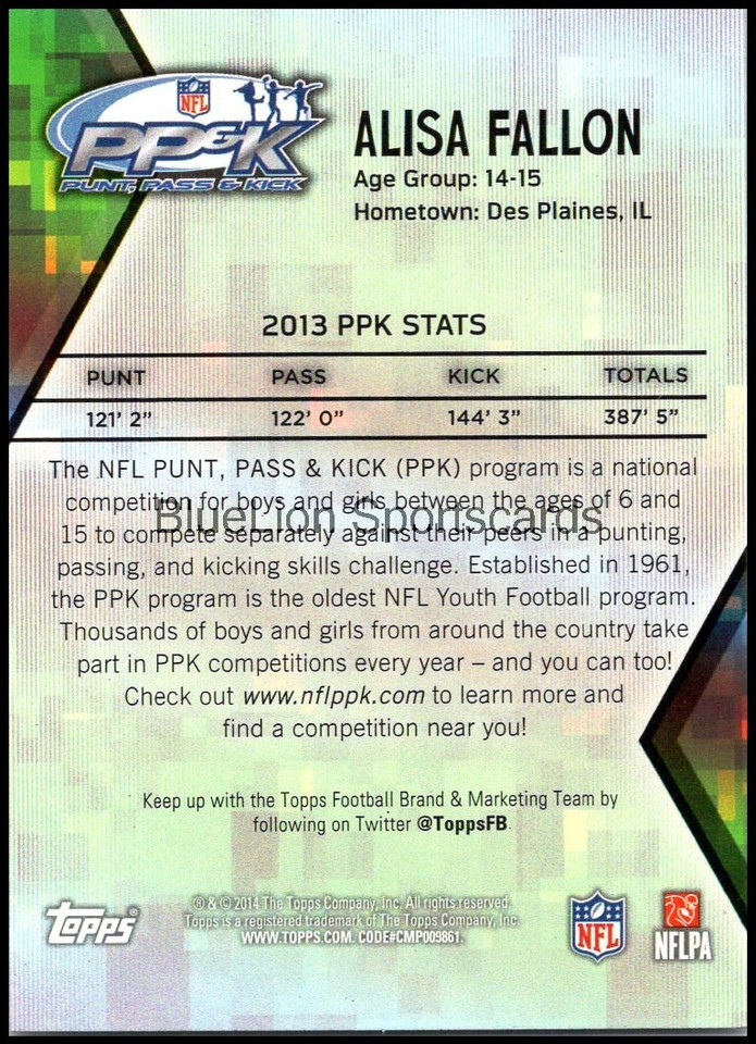 2014 Topps Punt Pass and Kick Champions #8 Alisa Fallon | eBay