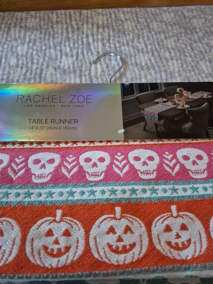 New Rachel Zoe Halloween 14x72 table runner with pink, orange and blue ...