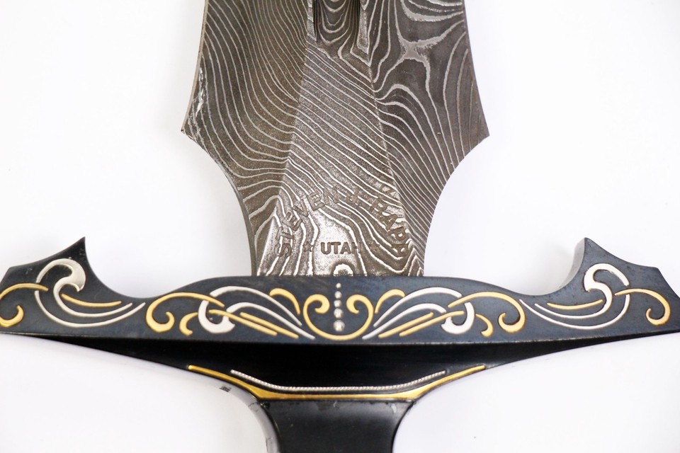 Steven J. Rapp Julie Warenski Engraved Damascus Dagger w/Gold Inlays ...