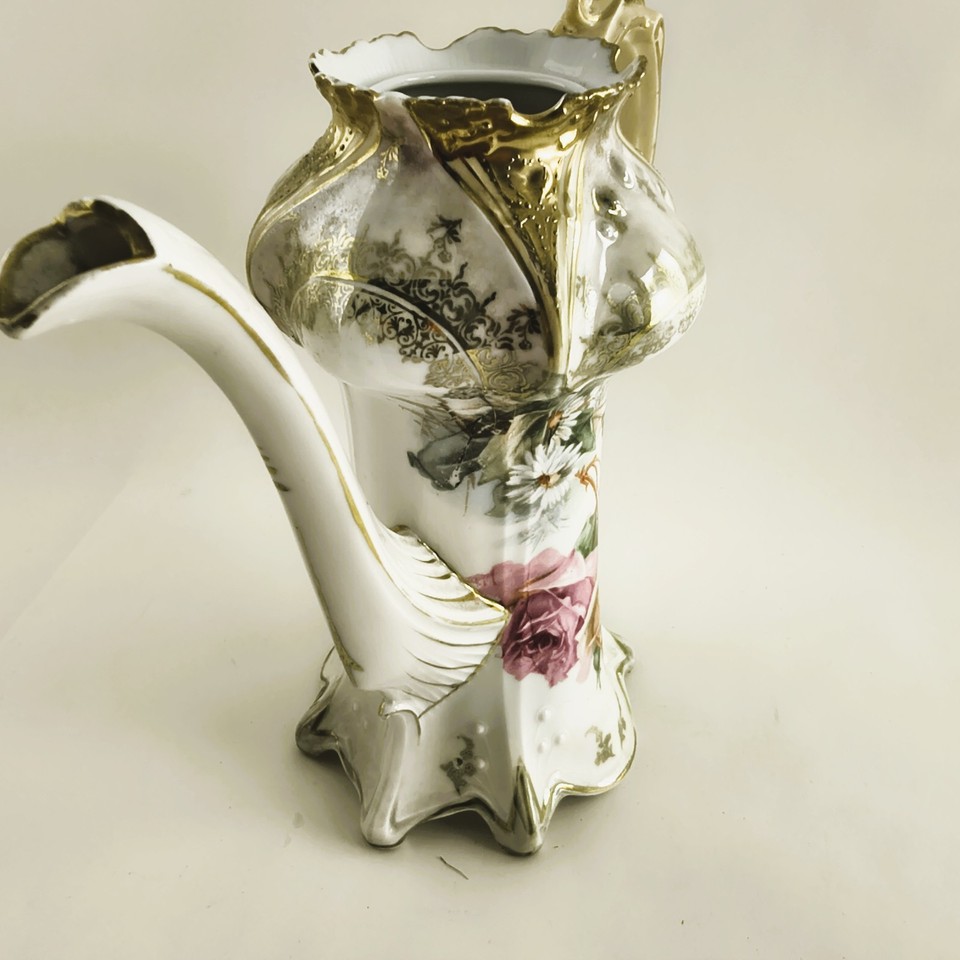 RS Prussia Porcelain Rose Floral Teapot Less Lid Gold Trim No Chip or ...