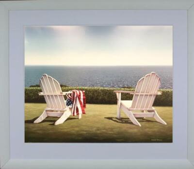 FRAMED Spring House View by Daniel Pollera 30x24 Chairs w/Flag Art ...