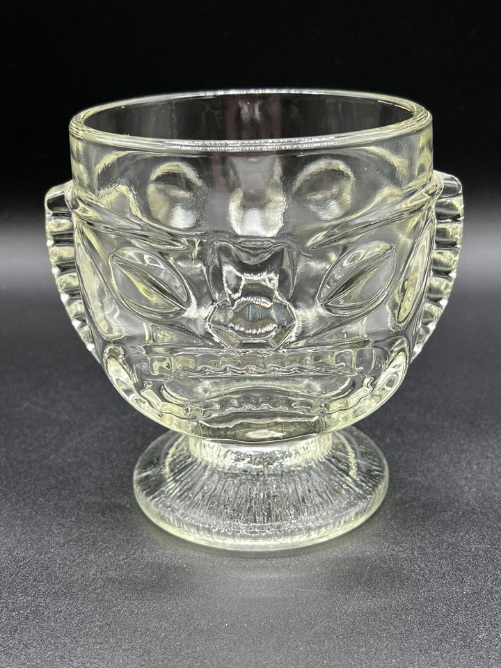 Vintage Indiana Glass Hawaiian Tiki Head Happy / Sad Face Clear Mug ...