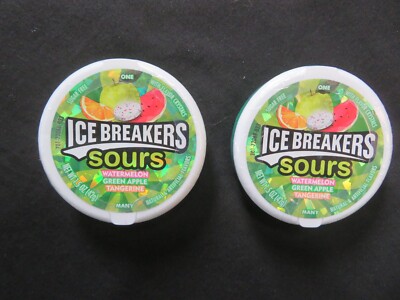 (2) Ice Breakers Watermelon Green Apple Tangerine Sugar Free Mints 1.5 ...