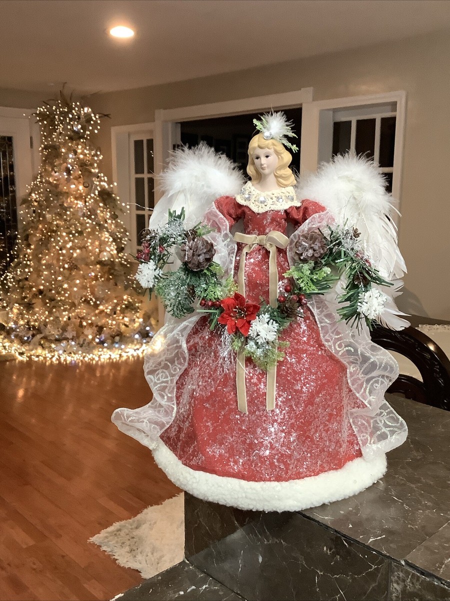 Tree Angels Victorian Christmas Angel Tree Topper Red Green And White ...