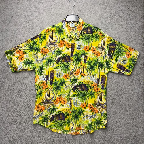 Vintage Makaha Shirt Mens Large Yellow Floral Hawaiian Tropical Beach ...