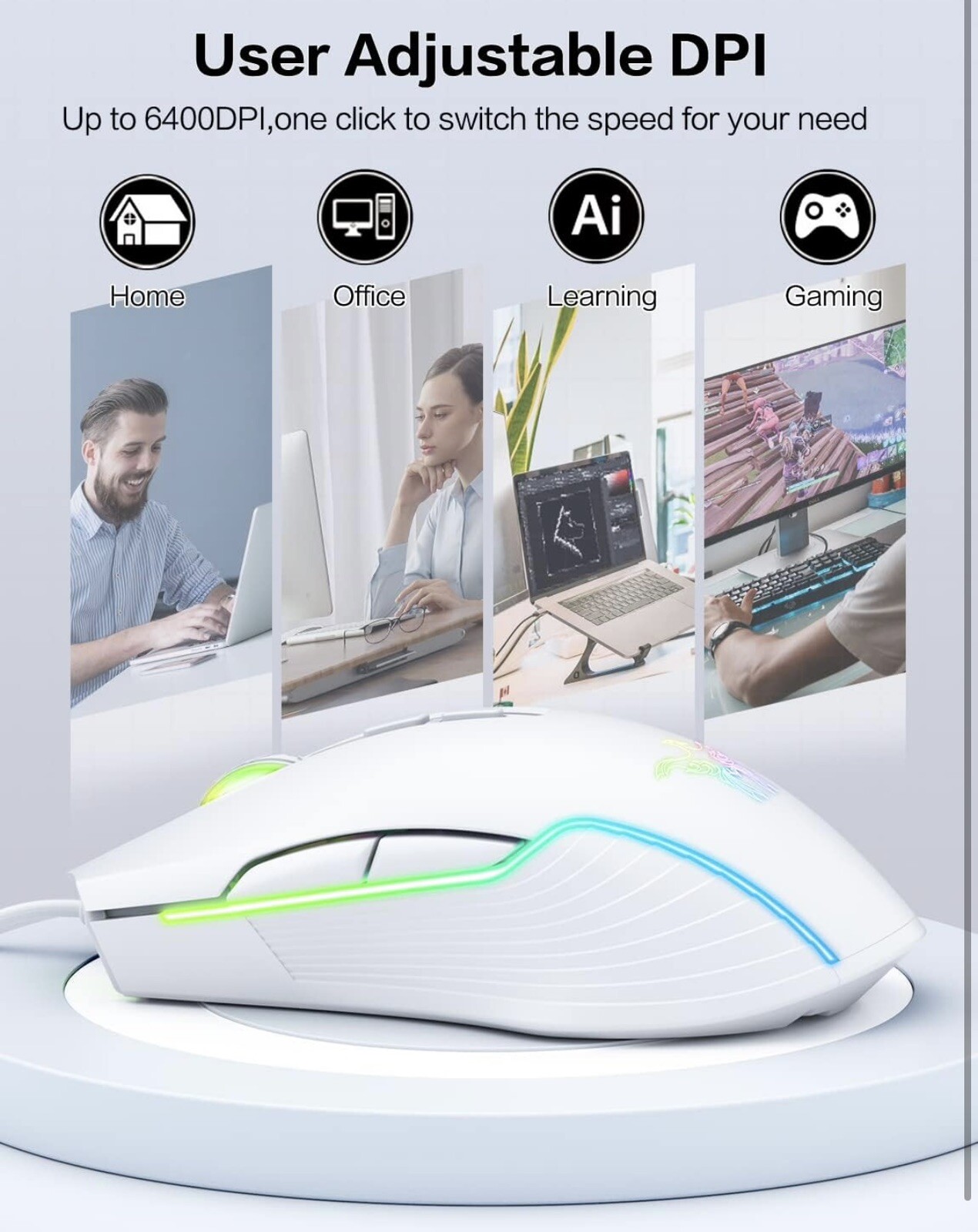 PHNIXGAM Wired Gaming Mouse Ergonomic RGB Computer Mouse with RGB ...