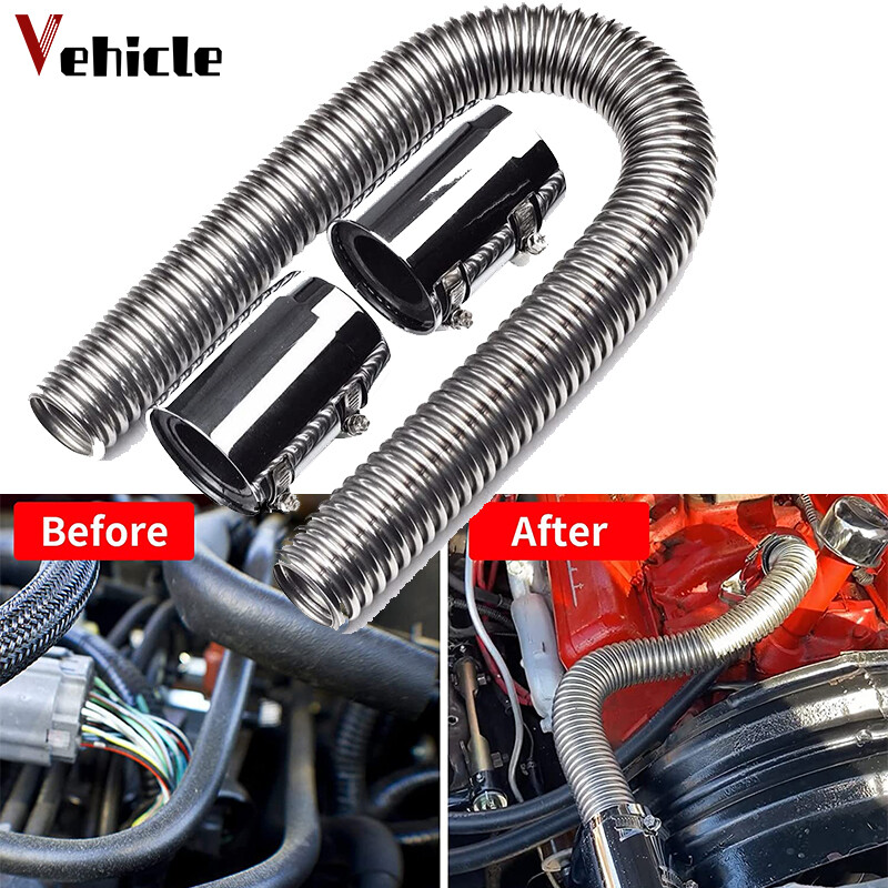 24" Stainless Steel Flexible Upper / Lower Radiator Hose & + Chrome ...