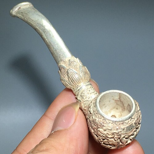 Tibetan Silver copper Dragon Head pipe Smoking Tool Statue Sacred ...