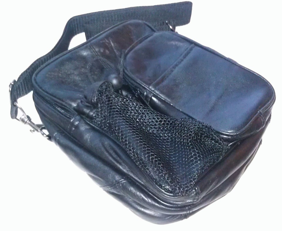 Black Genuine Leather Men's Messenger Organizer Bottle Holder Bag US ...