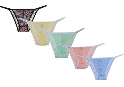Mens Sheer Candy Colored Fun Lace Bikinis Brief Underwear Mini Belt ...