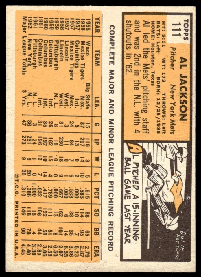 1963 Topps Al Jackson ≥ New York Mets #111 | eBay