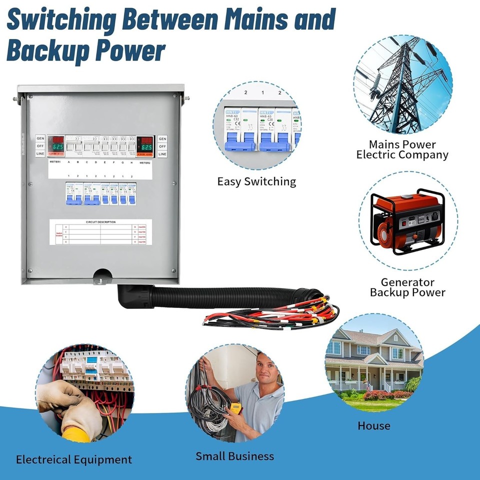 30 Amp Generator Transfer Switch Kit, 8 Circuit, 7500W with L14-30P ...