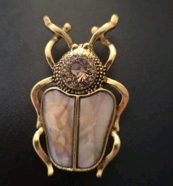 Insect Antique Gold Scarab Beetle Pin Crystal Mop Shell Vintage Style ...