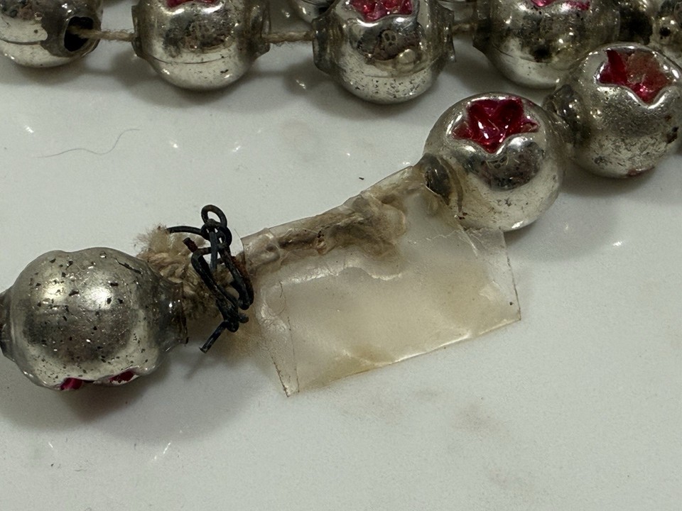 Antique German Glass Garland Silver Double Indent Beads 84” Feather ...