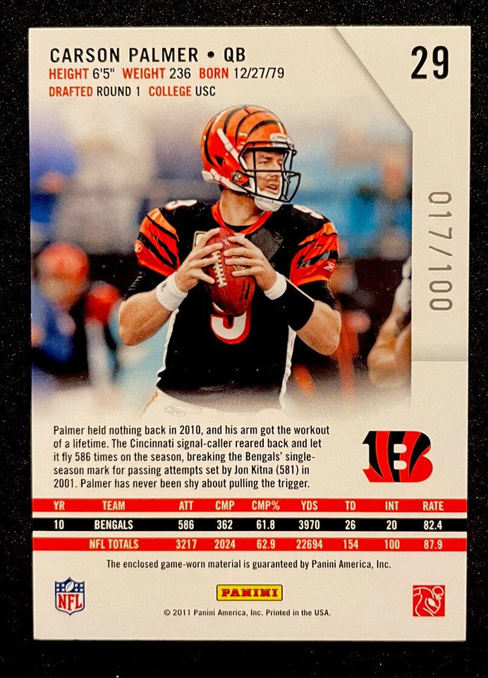 CARSON PALMER 2011 Panini Rookies & Stars #29 Longevity Sapphire ...