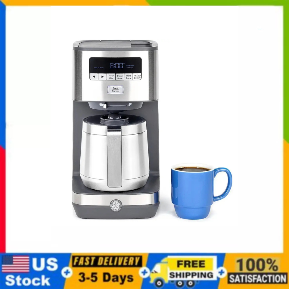 GE - 10 Cup Programmable Coffee Maker with Single Serve - Stainless ...