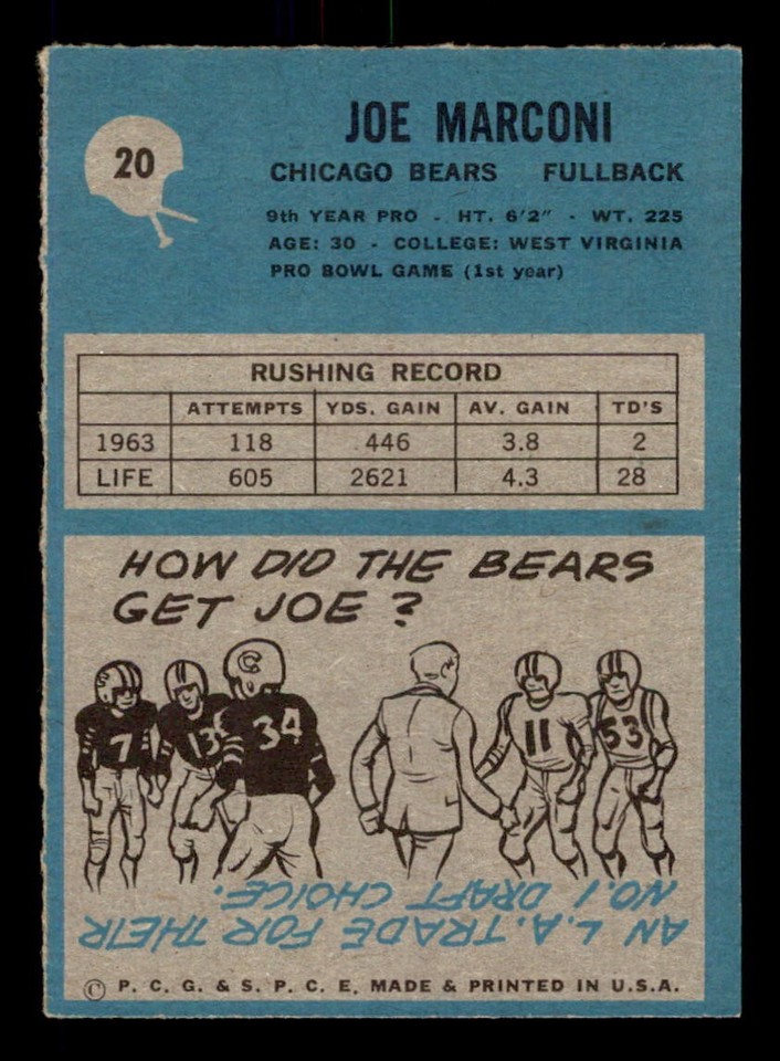 1964 Philadelphia Football #20 Joe Marconi VG/EX *e1 | eBay